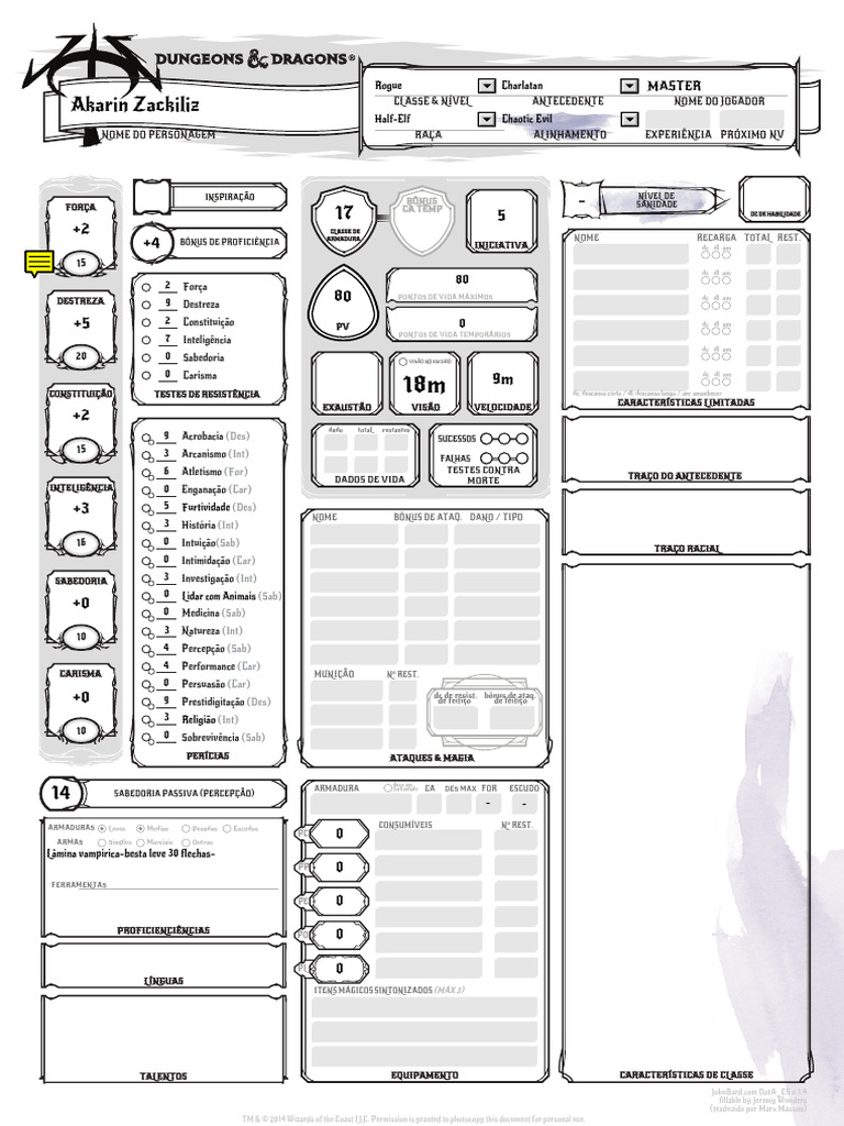 Ficha Automática D&E 5e Editável | PDF