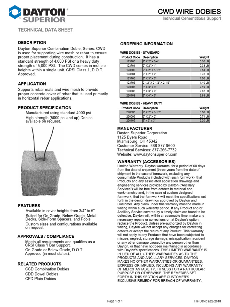 CWD Wire Dobies Product Data 1707681 | PDF