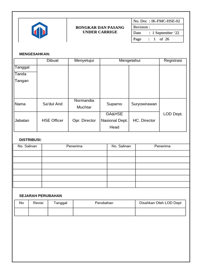 IK-FMC-HSE-02 Bongkar & Pasang Under Carriage | PDF