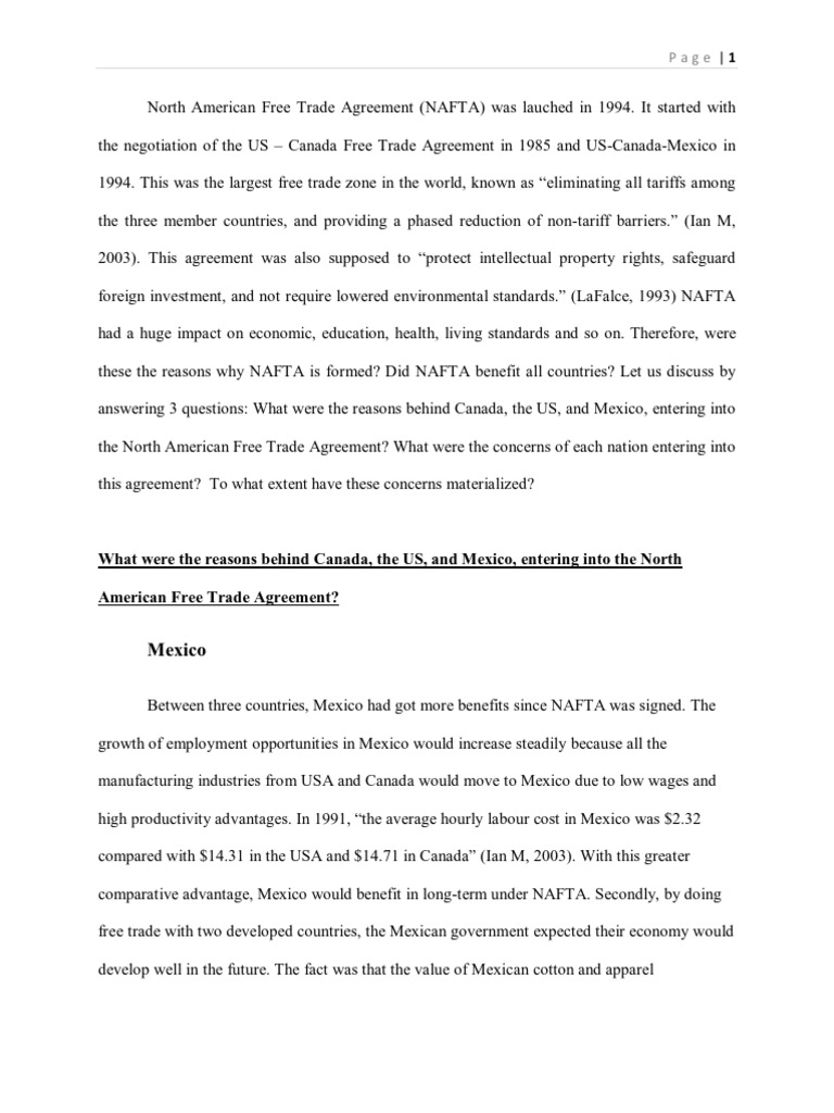 NAFTA Essay Overview and Analysis | PDF | North American Free Trade ...