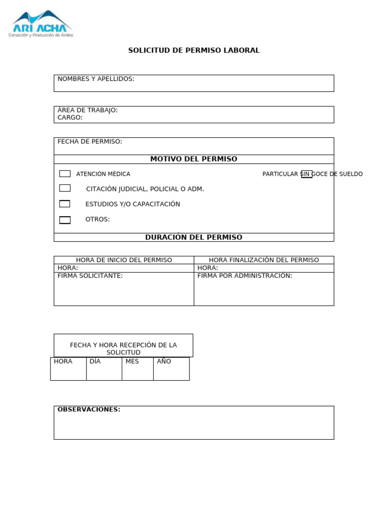 Solicitud de Permiso Laboral | PDF
