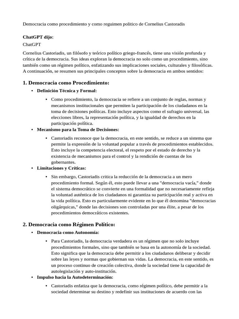 Democracia: Procedimiento y Régimen | PDF | Democracia | Ideologías ...