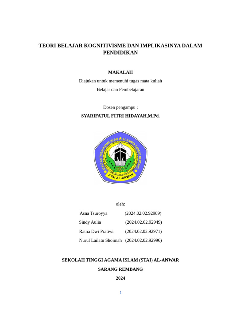 Teori Kognitivisme dalam Pendidikan | PDF