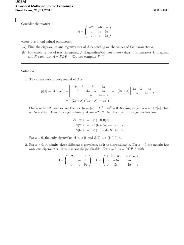 ADVMATH_Jan2016_SOL | PDF | Eigenvalues And Eigenvectors | Stability Theory