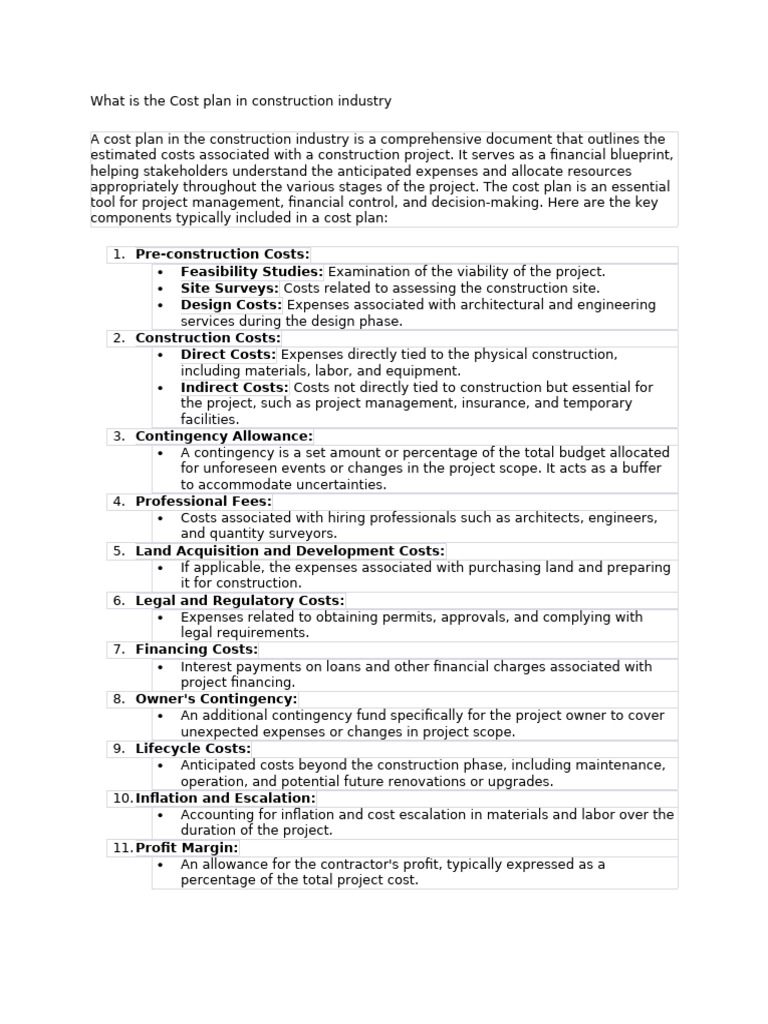 What Is The Cost Plan in Construction Industry | PDF | Project ...