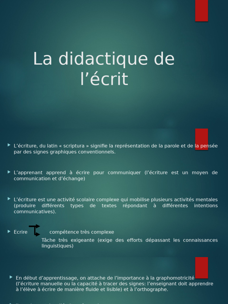 La Didactique de L'écrit | PDF | Pédagogie | Apprentissage