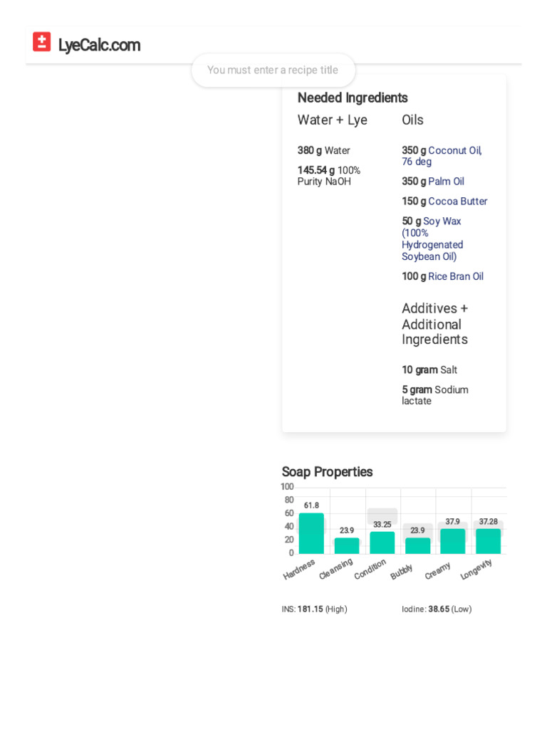 Beginner Lye Calculator For Soap Making | PDF | Chemical Substances | Foods