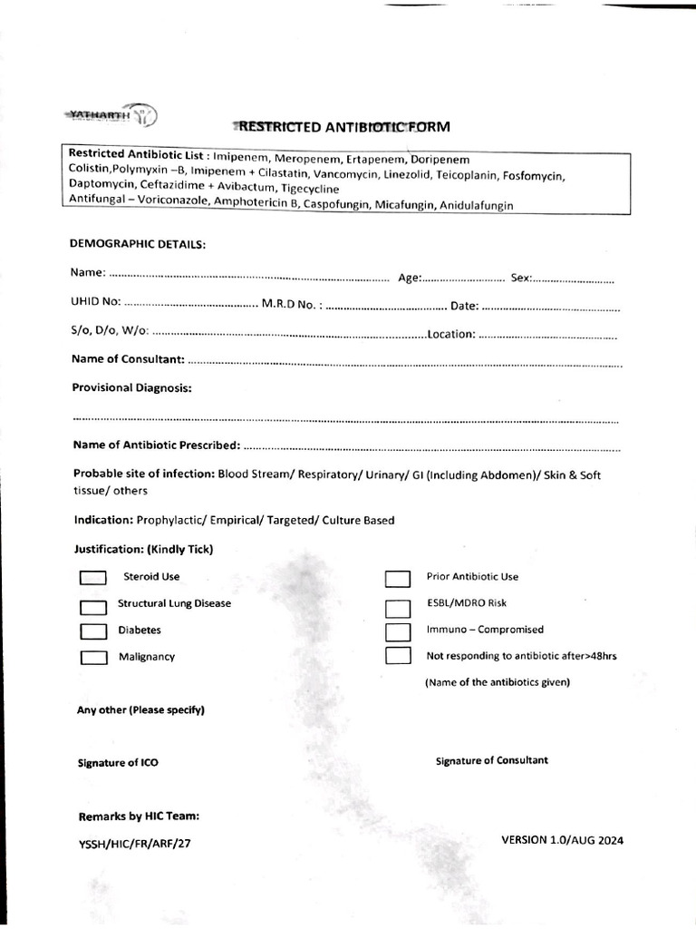 Restricted Antibiotic Form | PDF