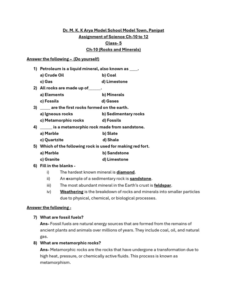 Class-5 Ch- 10 to 12 Assignment | PDF | Rock (Geology) | Soil