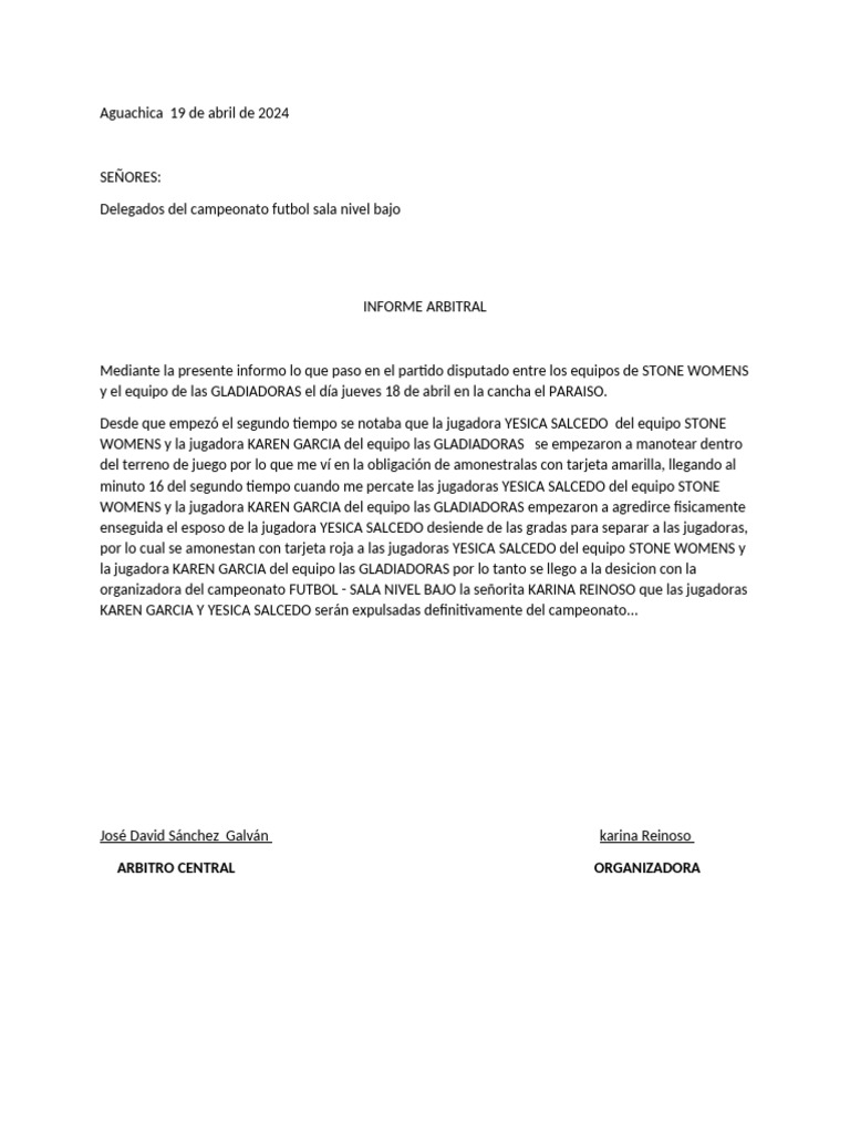 reporte arbitral | PDF