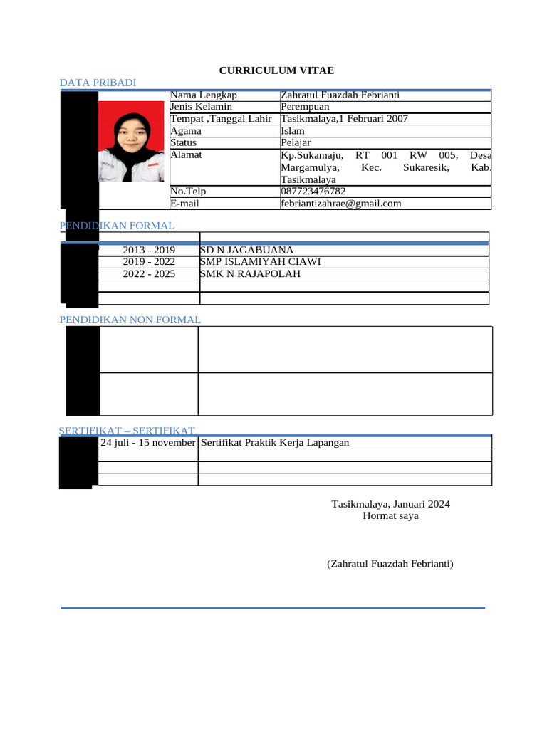 Format CV Calon Asesi Zahra | PDF
