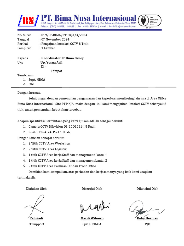 Pengajuan Instalasi 8 Titik CCTV | PDF