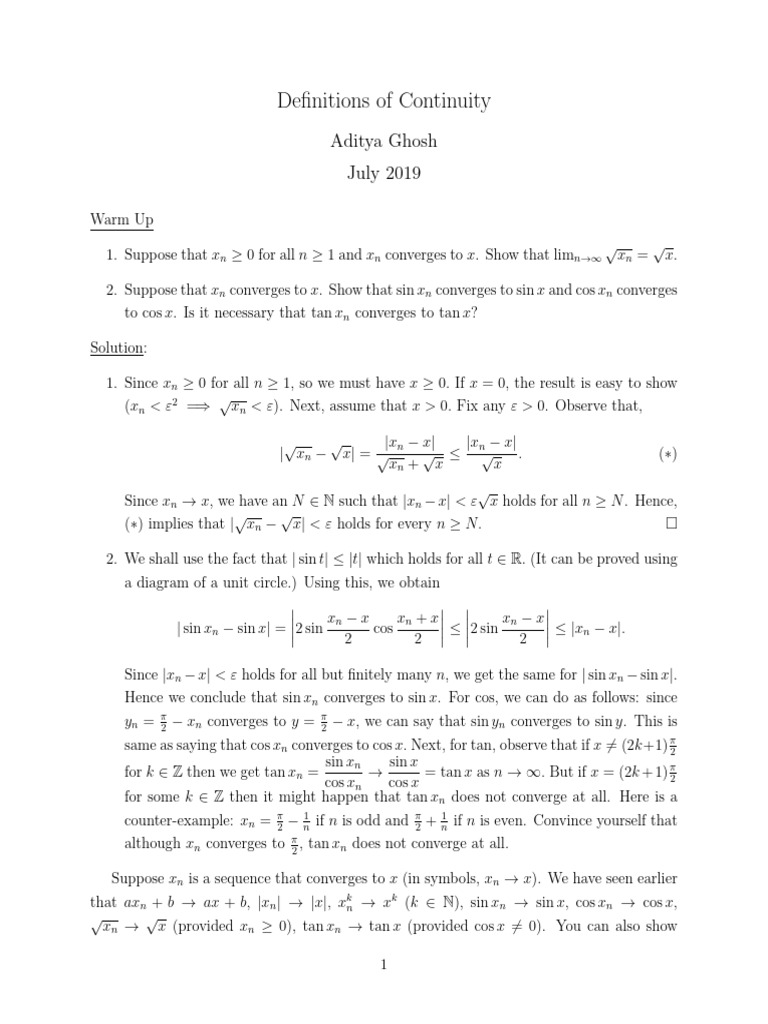 Defns of Continuity Updated | PDF | Continuous Function | Mathematical ...