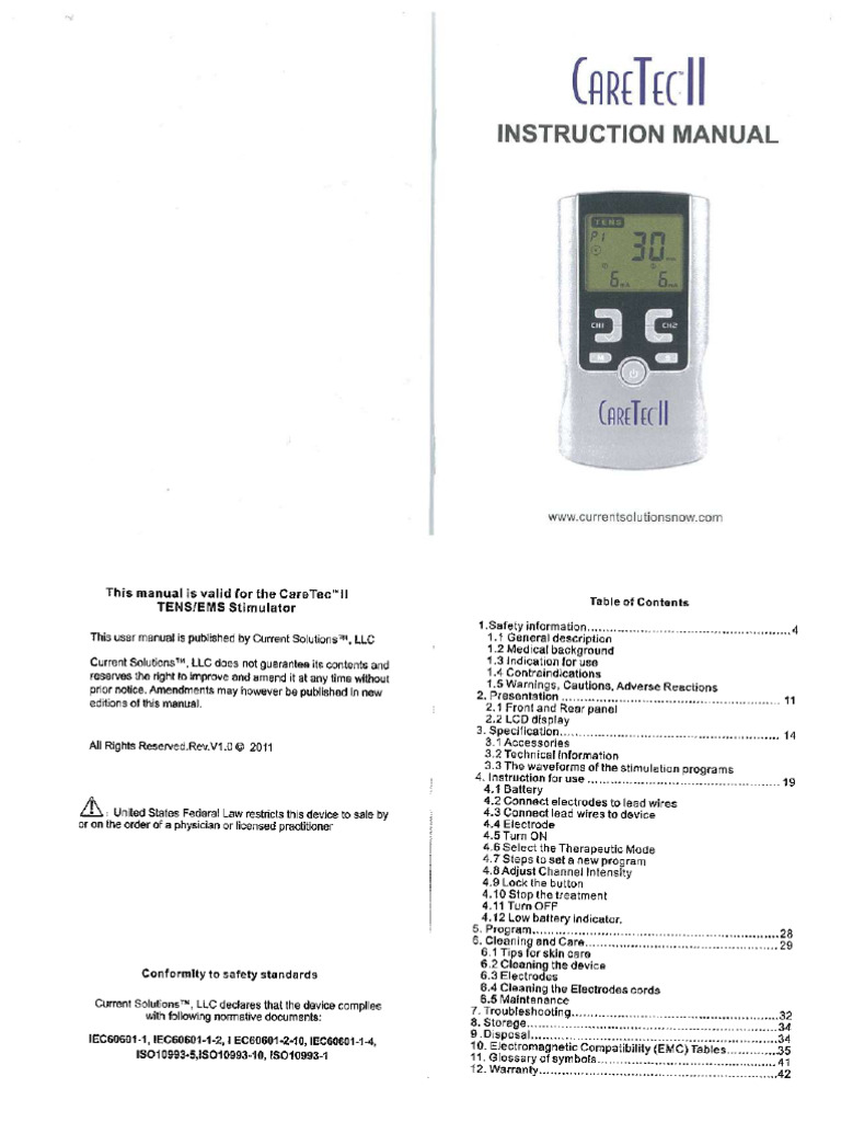 CareTec II TENS EMS Stimulator DT4222 Instruction Manual | PDF