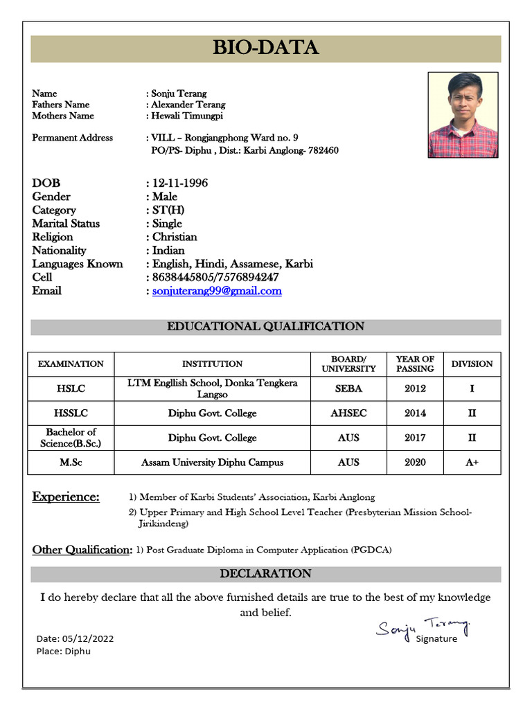 Sonju Terang Biodataa | PDF
