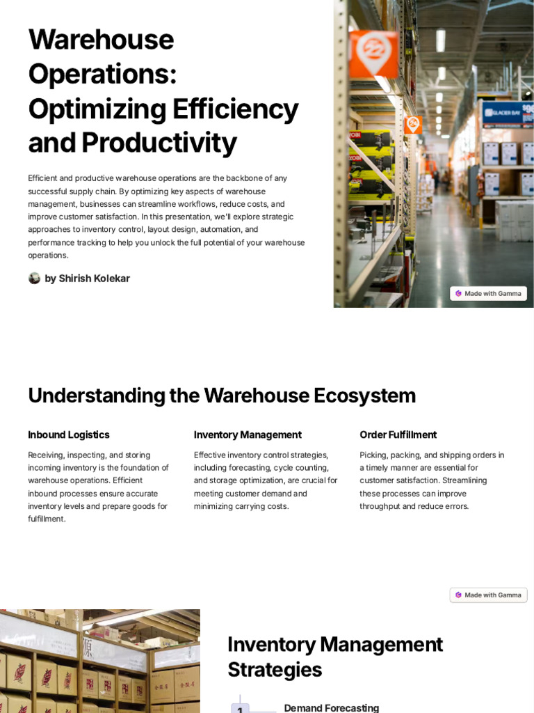 Warehouse Operations Optimizing Efficiency And Productivity Pdf