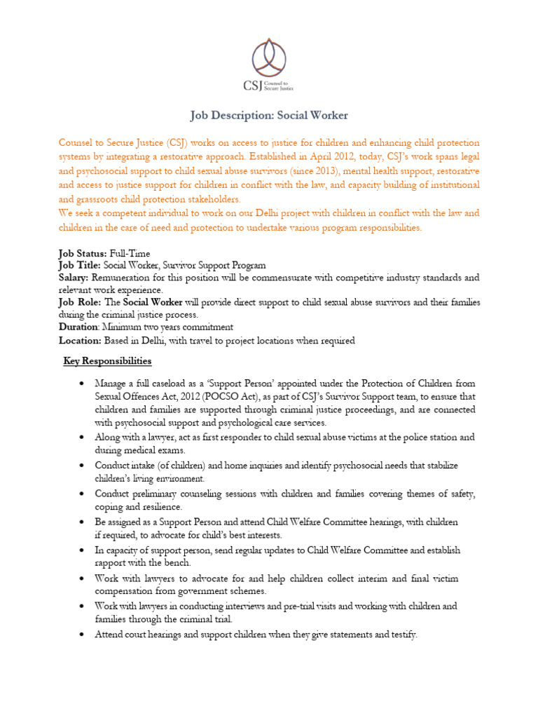 Job Descriptions (1) | PDF | Social Work | Restorative Justice