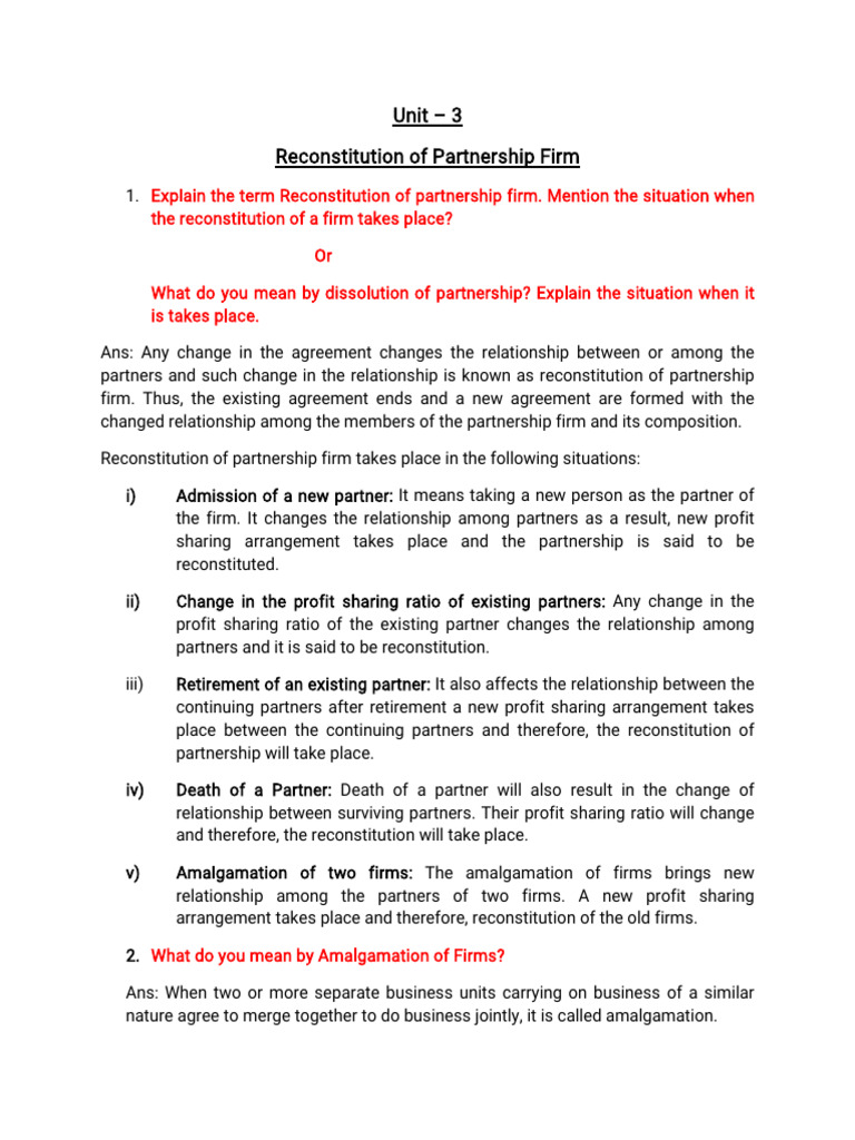 Unit-3 (Reconstitution) | PDF | Goodwill (Accounting) | Partnership