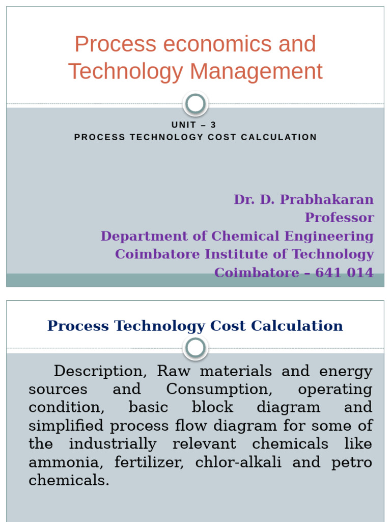 Unit 3 - Process Technology Cost Calculation | PDF | Fertilizer | Ammonia