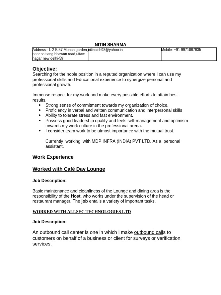 Professional Resume of Nitin Sharma | PDF | Industrial And ...