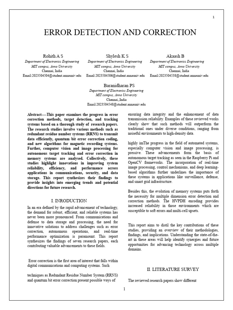 Error Detection and Correction Advances | PDF | Error Detection And Correction | Computing