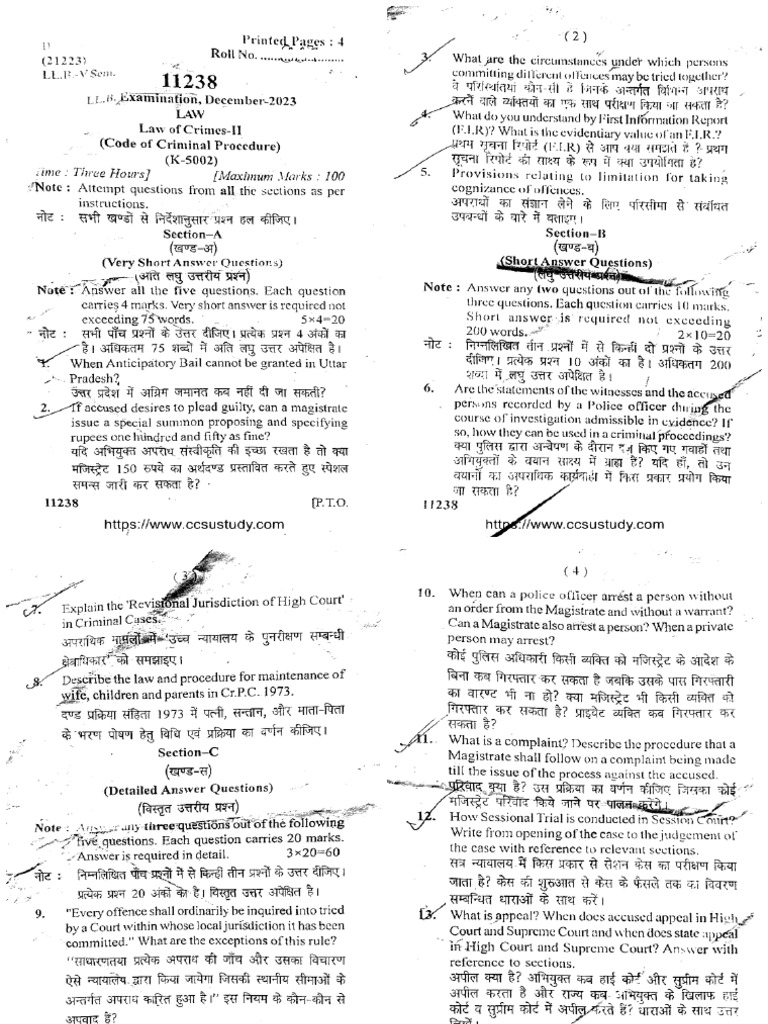LLB 5 Sem Law Law of Crimes 2 Code of Criminal Procedure 11238 Dec 2023 ...