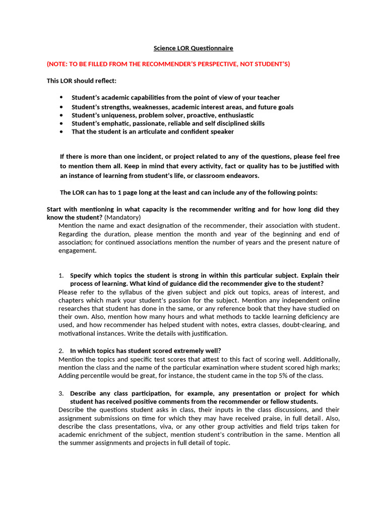 Science LOR pointers | PDF | Learning | Cognition