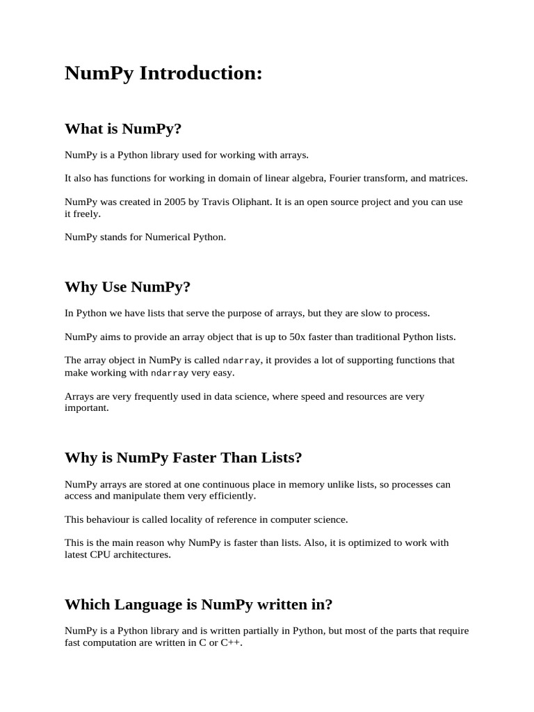 1 NumPy Introduction | PDF 1 NumPy Introduction | PDF