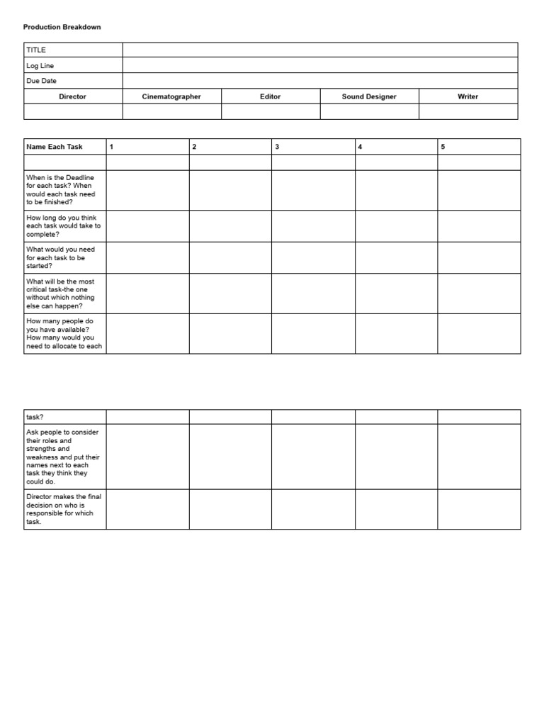 Production Breakdown | PDF