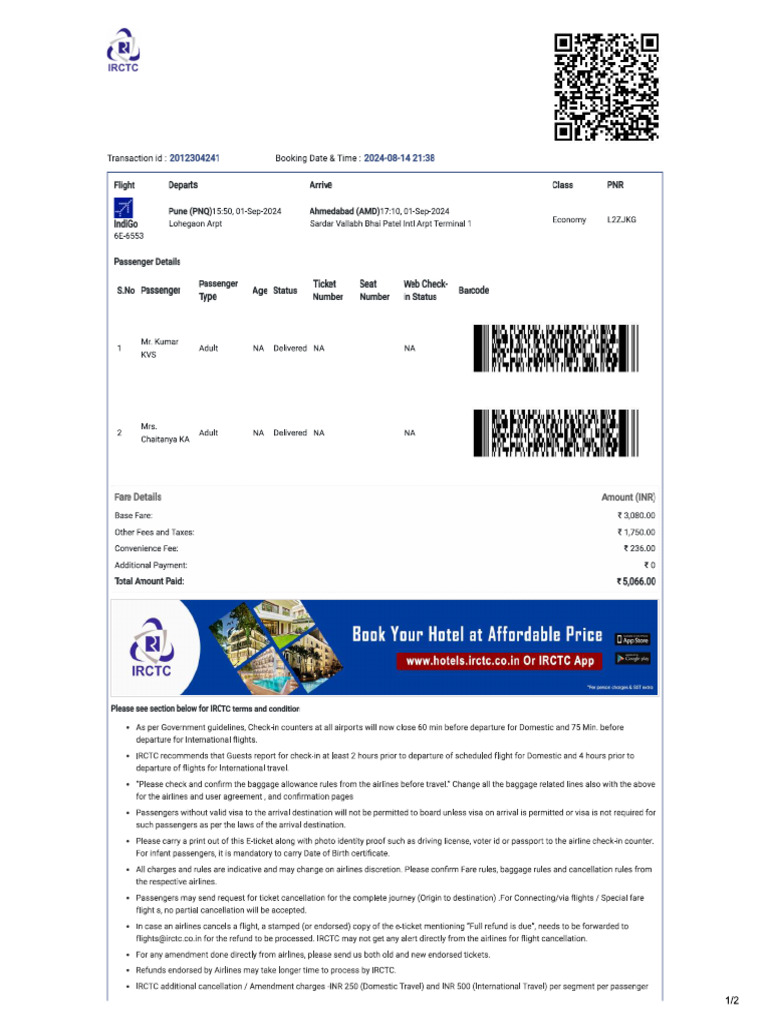 1st Sep Pune To Ahm | PDF