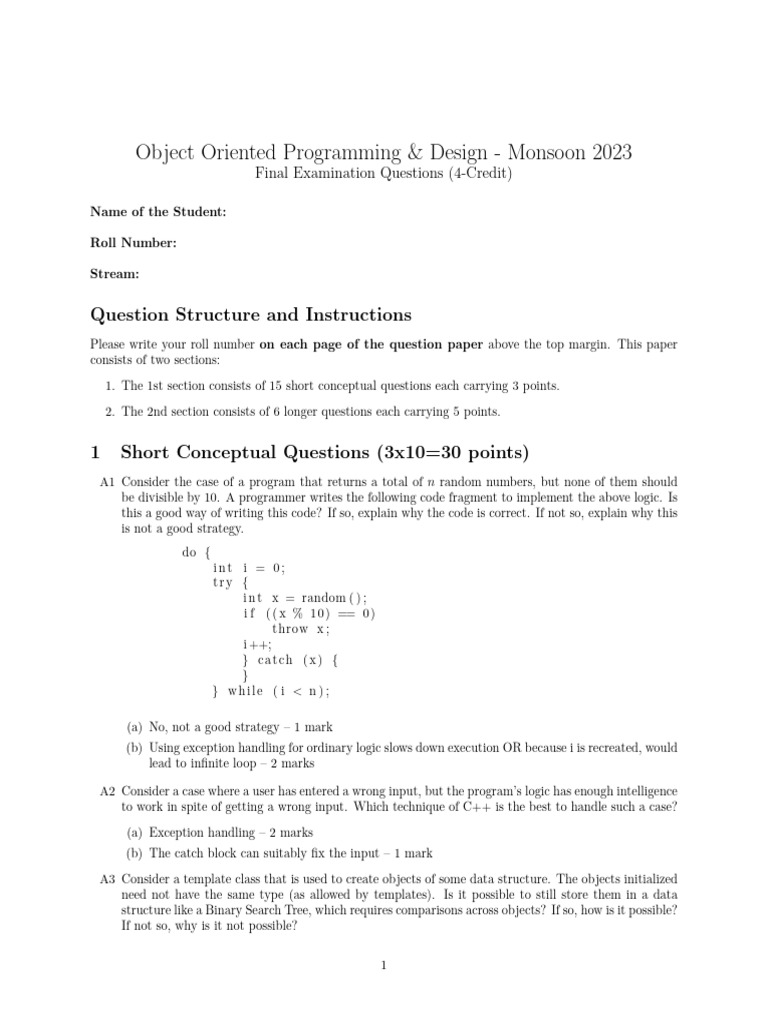 Final Questions For OOPD 23M Rubrics | PDF | C++ | Computer Engineering