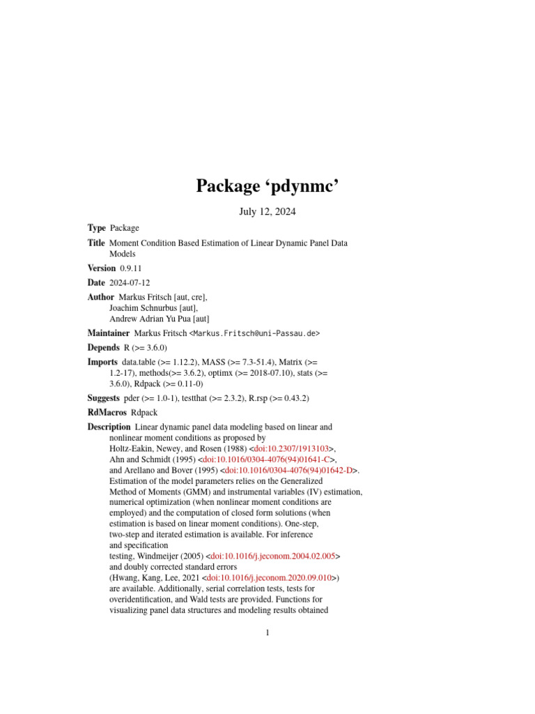 Linear Dynamic Panel Data Estimation | PDF | Statistical Theory | Estimation Theory