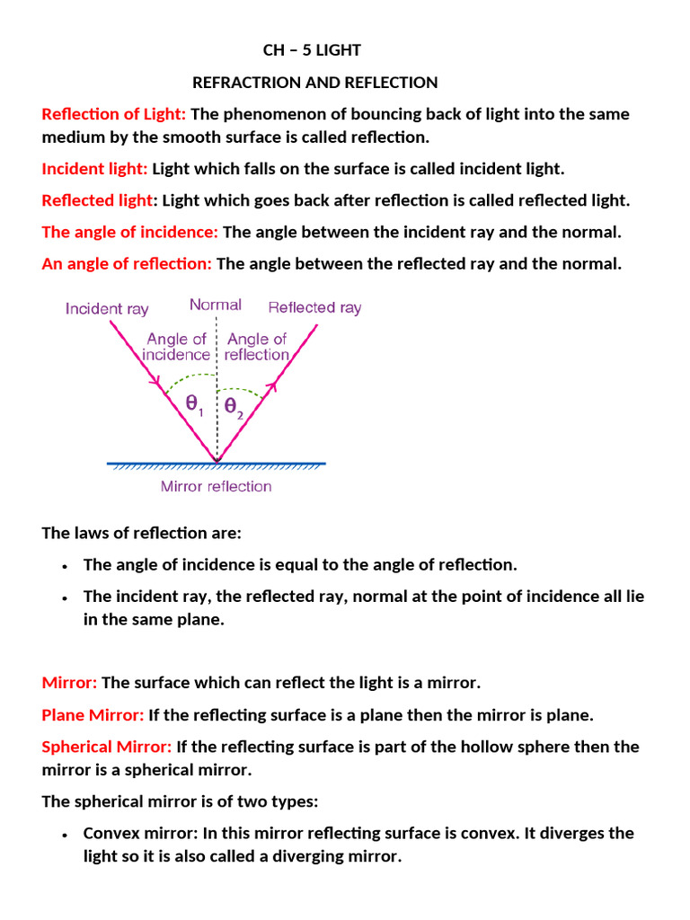 Light refraction and reflection | PDF | Mirror | Reflection (Physics)