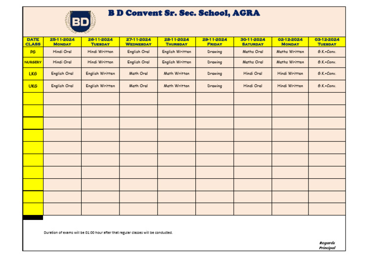 Date Sheet For Unit Test-III (2024-25) For Classes PG To Ix & Xi | PDF