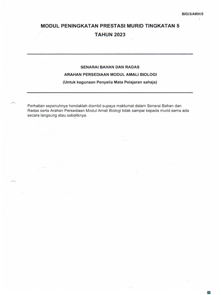 Arahan Persediaan Amali Biologi Kedah 2023 | PDF