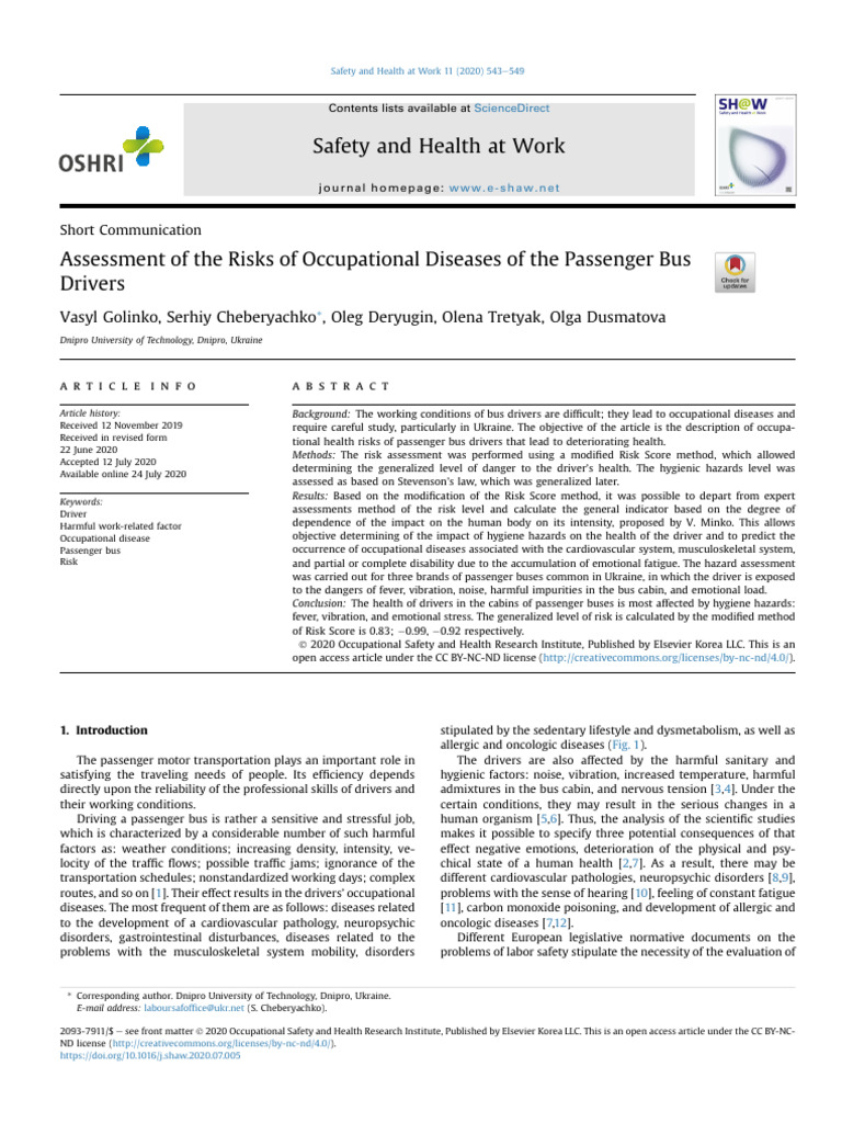 Assessment of The Risks of Occupational Diseases of T 2020 Safety and ...