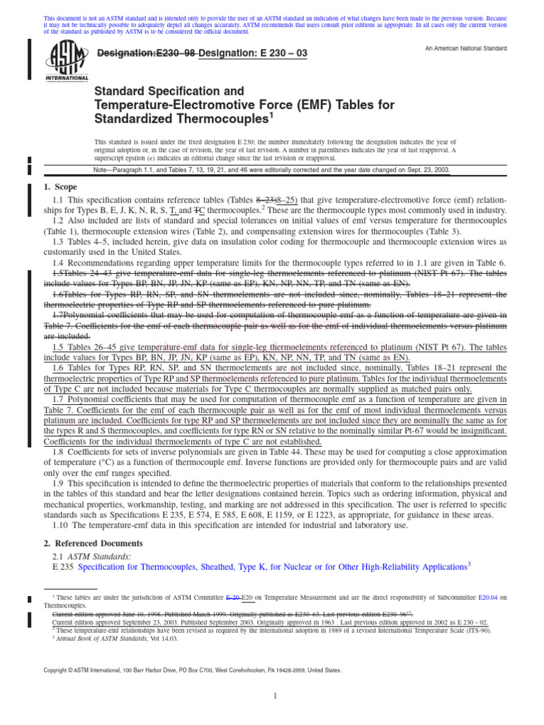 ASTM-E230-03 | PDF | Thermocouple | Engineering Tolerance