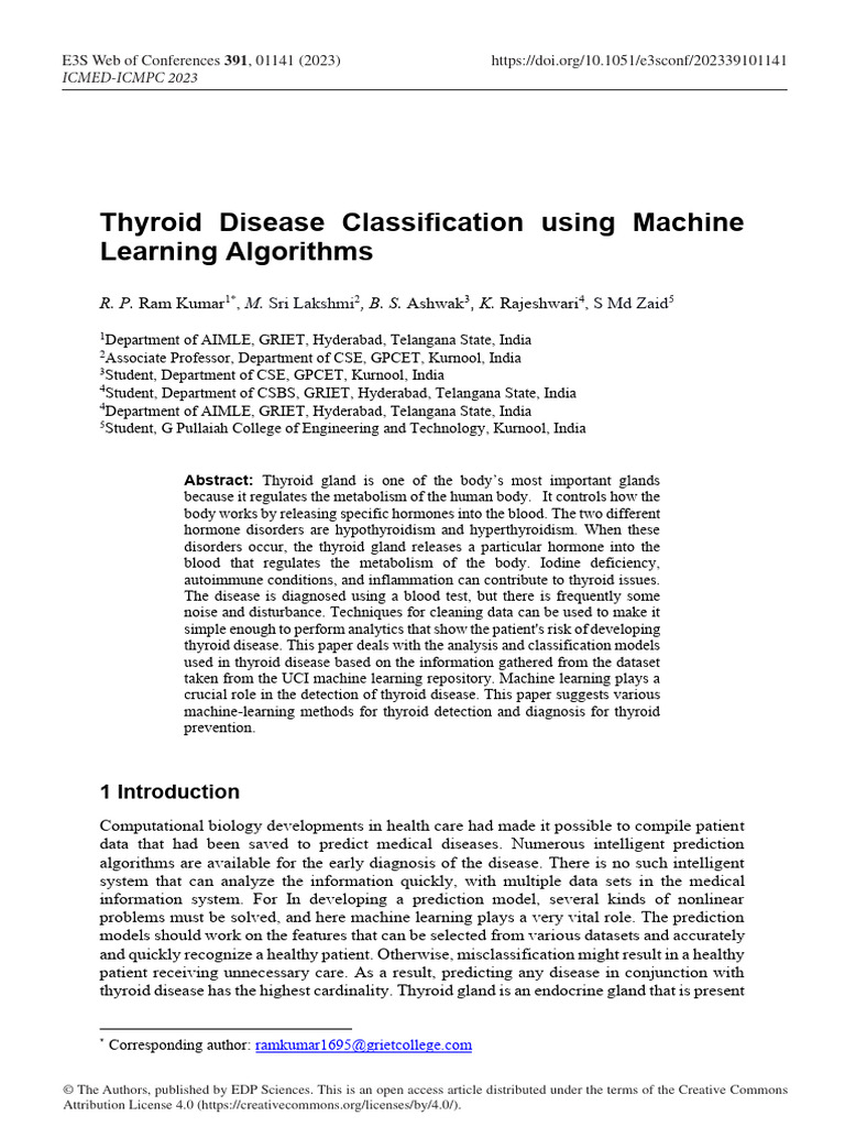 Thyroid Disease Classification Using ML Algo | PDF | Thyroid | Thyroid Disease