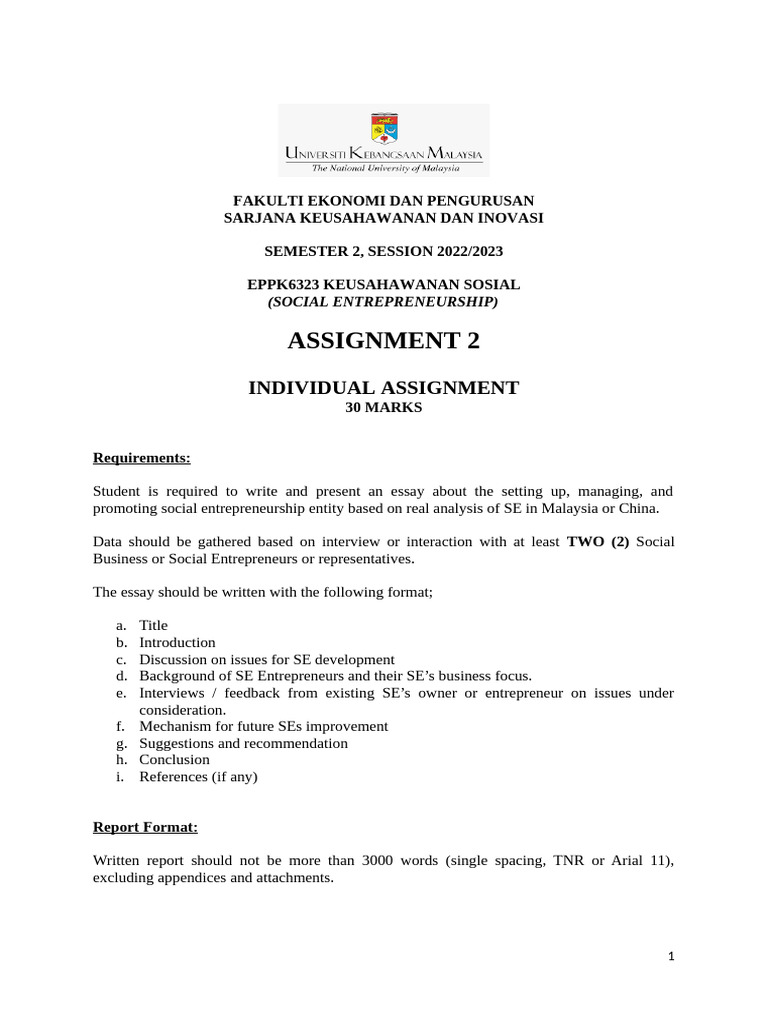 EPPK6323 Assignment 2 - Individual Assignment (30 Marks) Sem 2 Session 20222023 | PDF