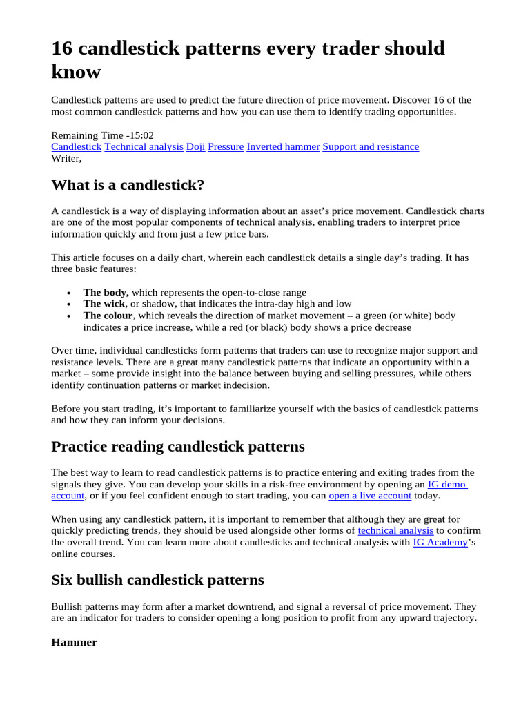 16 Essential Candlestick Patterns | PDF | Market Trend | Technical Analysis