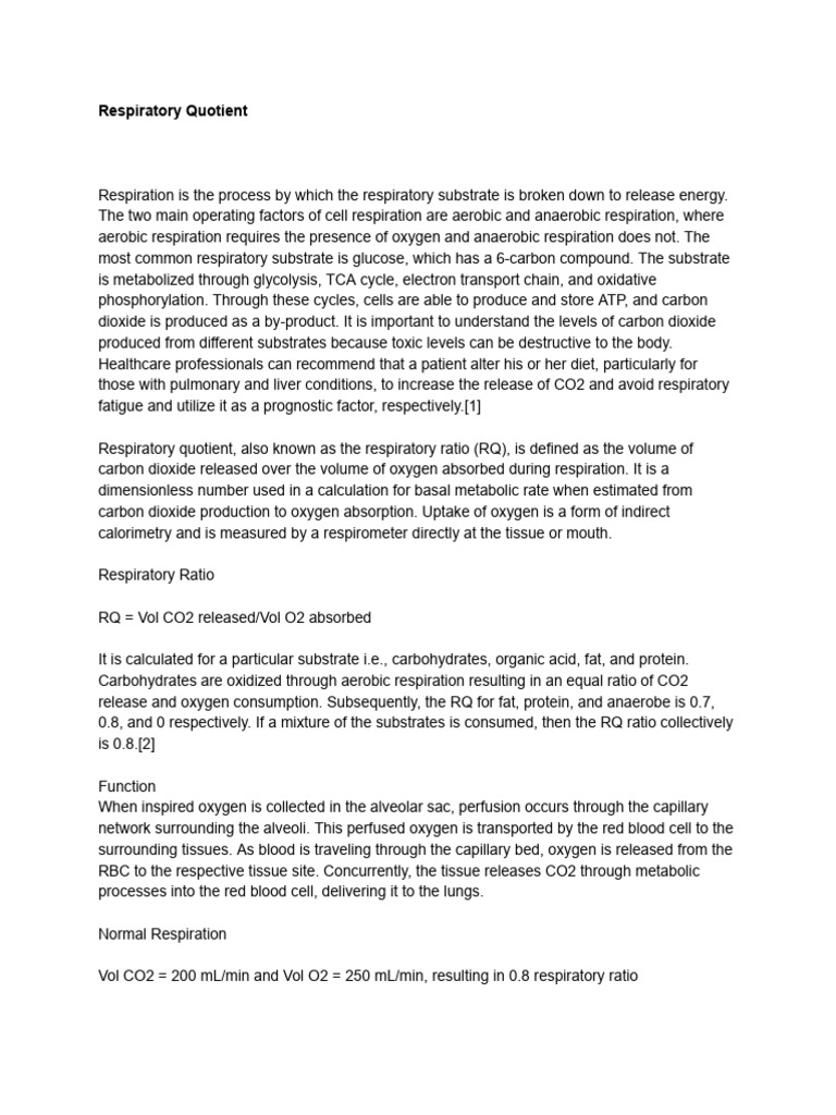 Respiratory Quotient - Physiology | PDF | Cellular Respiration ...