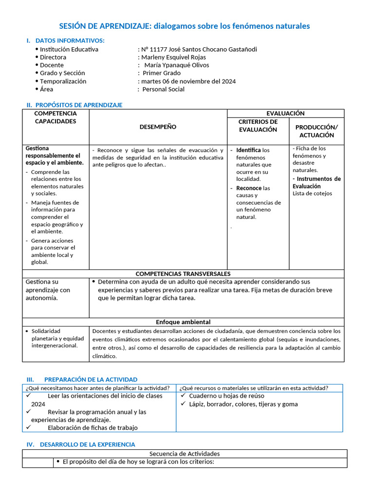 Aprendizaje sobre Fenómenos Naturales | PDF | Aprendizaje | Evaluación