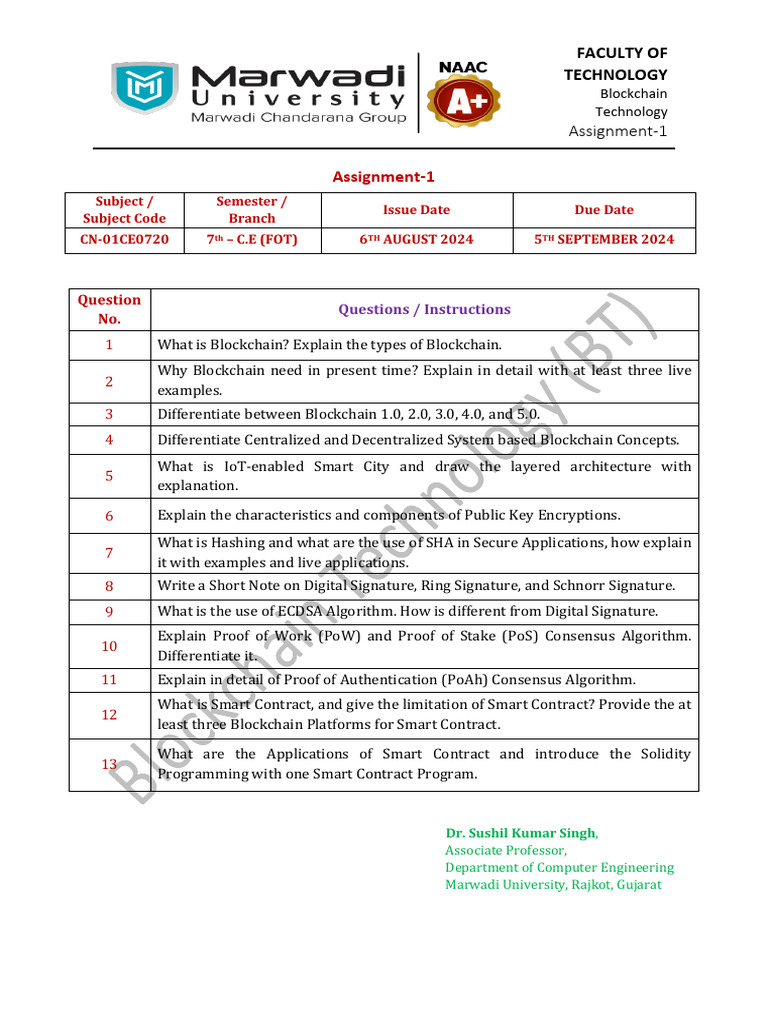 Blockchain Technology Assignment Guide | PDF | Computing | Military Communications