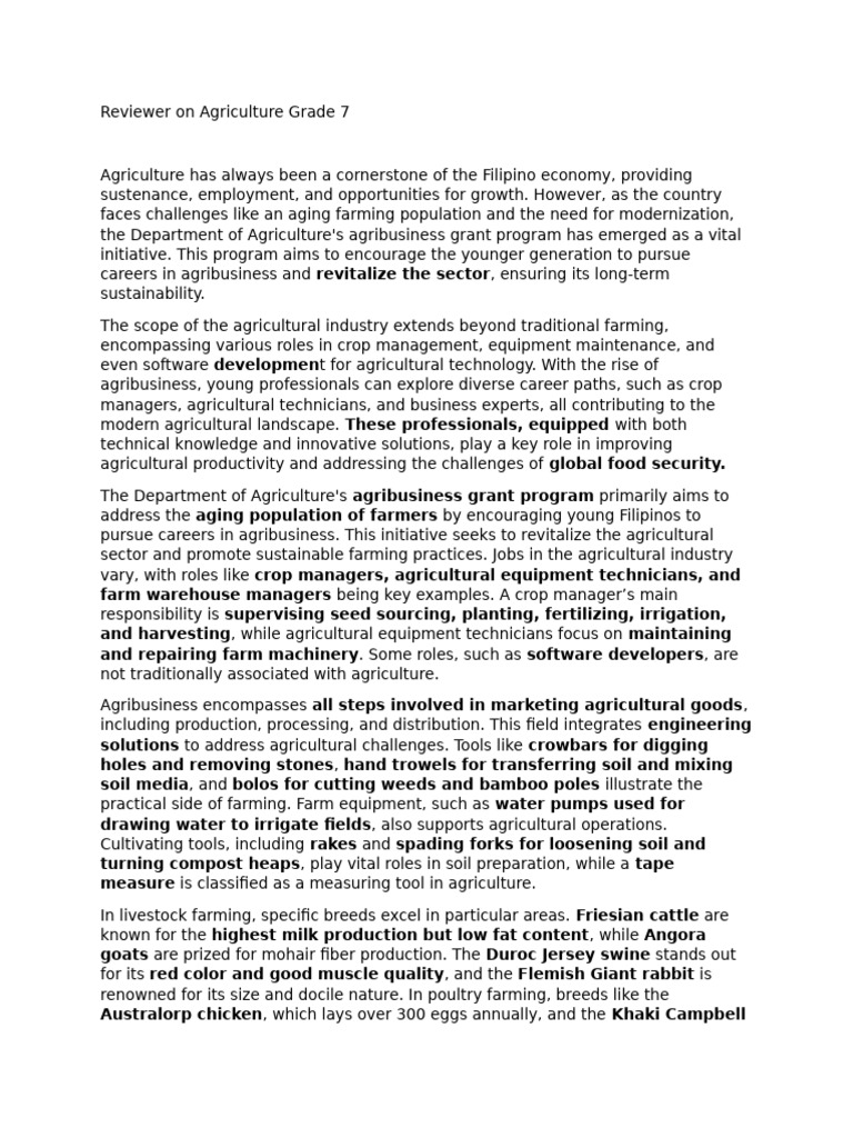 Reviewer On Agriculture Grade 7 | PDF | Agriculture | Agricultural ...