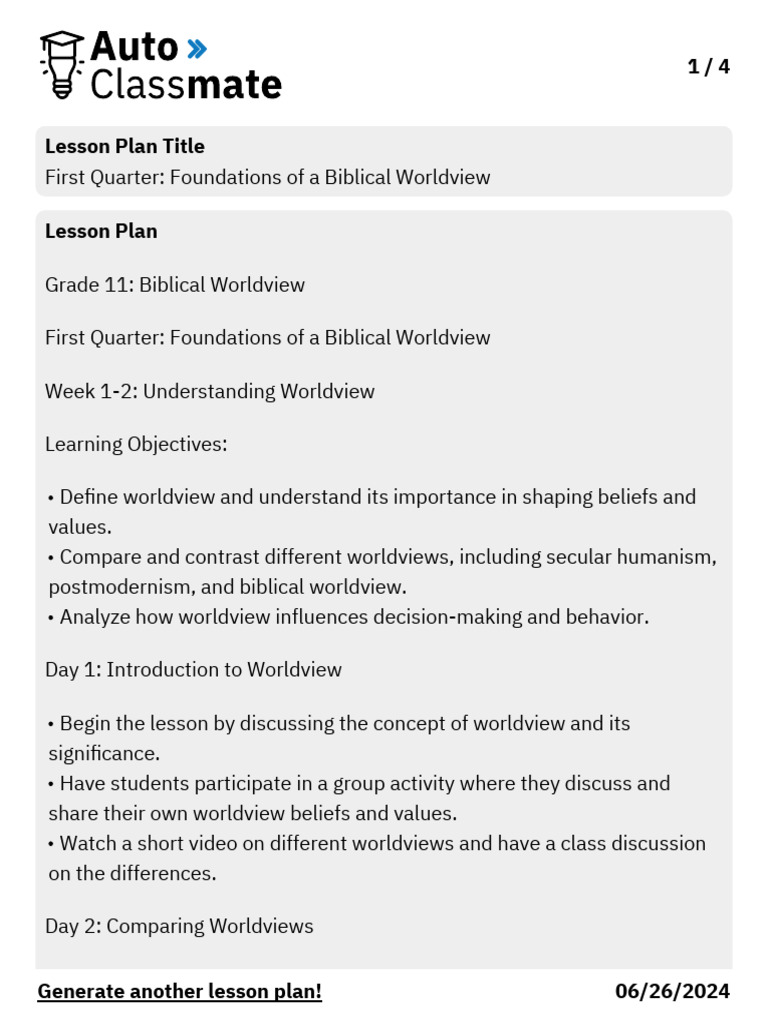 First Quarter - Foundations of A Biblical Worldview | PDF | Bible ...