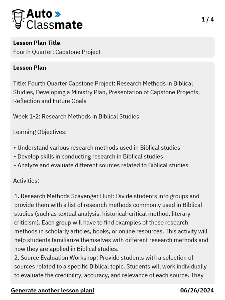Capstone Project Instructions Overview | PDF | Lesson Plan | Methodology