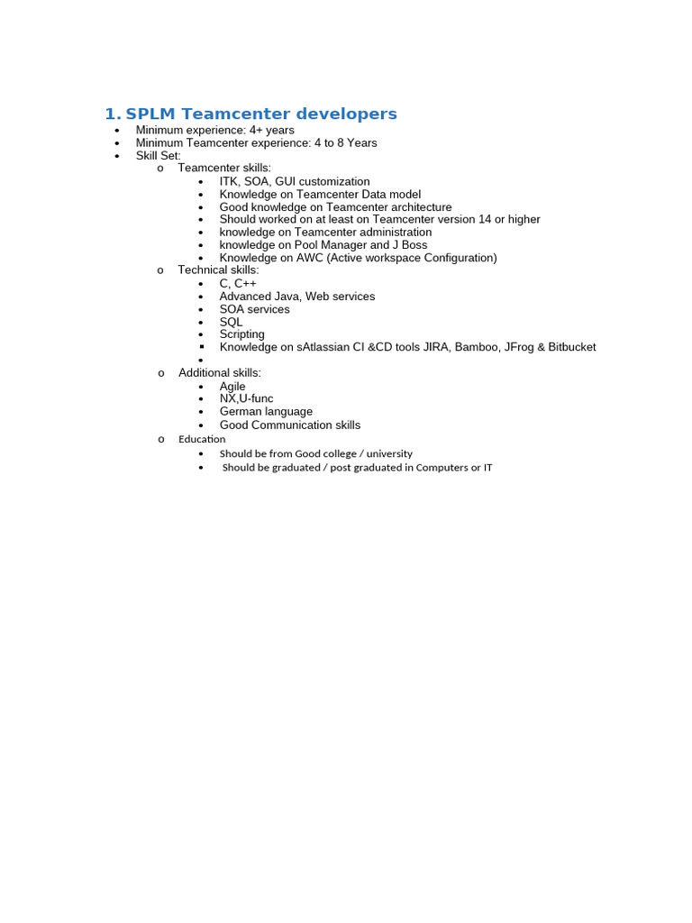 JD For Teamcenter Development | PDF