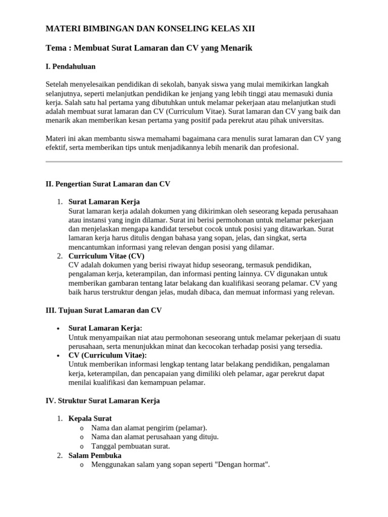 Cara Menulis Surat Lamaran dan CV Efektif | PDF