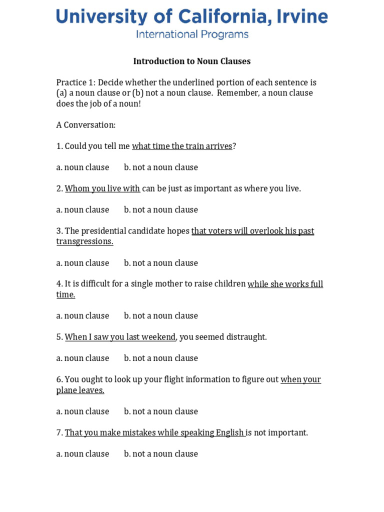 1.1 Intro To Noun Clauses | PDF | Clause | Subject (Grammar)
