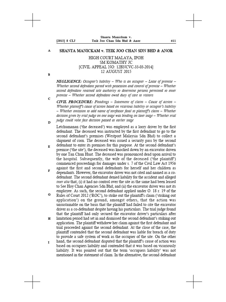 CLJ - 2015 - 8 - 611 - Ebrahim - Pleading | PDF | Duty Of Care | Cause Of Action